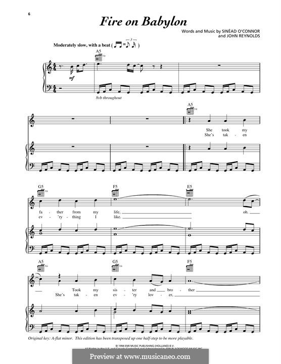 Fire On Babylon (Sinead O'Connor) by J. Reynolds - sheet music on MusicaNeo