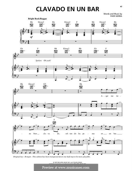 Clavado En Un Bar (Maná) by F. Sierra - sheet music on MusicaNeo