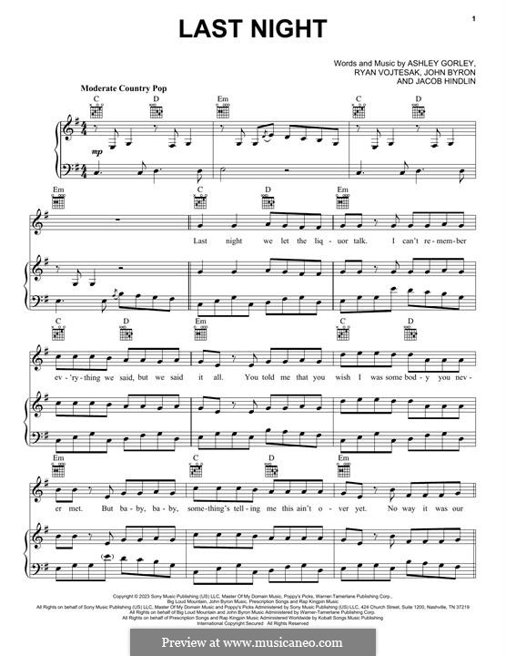 Last Night (Morgan Wallen) by J. Kasher Hindlin, J. Byron on MusicaNeo