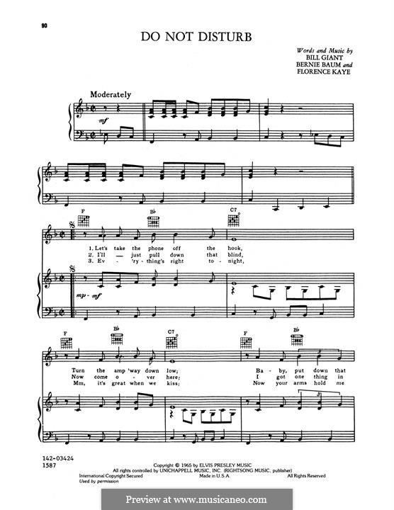 Do Not Disturb (Elvis Presley) by B. Baum, F. Kaye on MusicaNeo