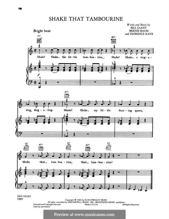 Shake That Tamborine (Elvis Presley) by B. Baum, F. Kaye on MusicaNeo