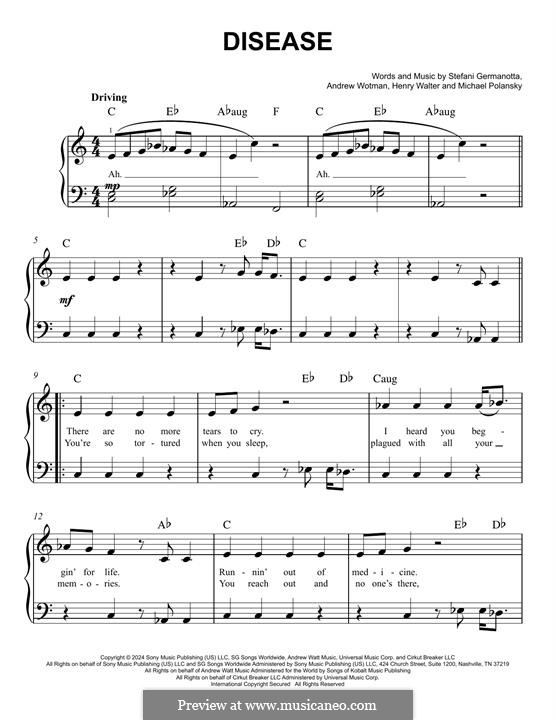 Disease (Lady Gaga) by A. Wotman - sheet music on MusicaNeo