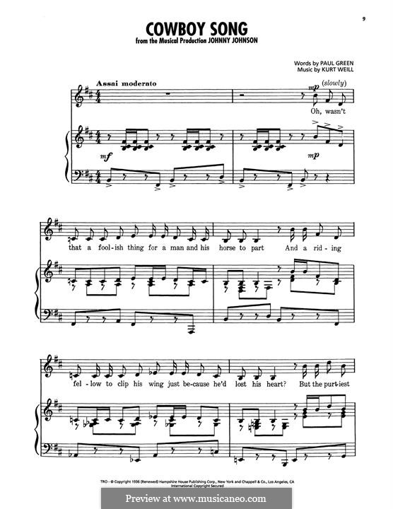 Cowboy Song (from Johnny Johnson) by K. Weill - sheet music on MusicaNeo