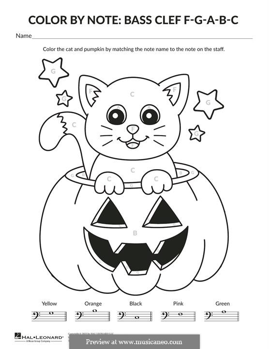 Halloween Color By Note: Cat by B. McCorriston - sheet music on MusicaNeo