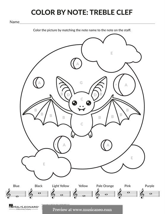 Halloween Color By Note: Bat by B. McCorriston - sheet music on MusicaNeo
