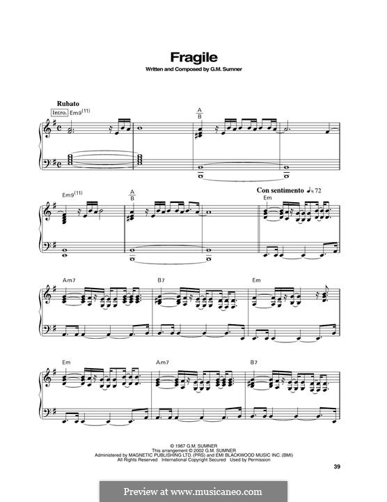 Fragile by Sting - sheet music on MusicaNeo