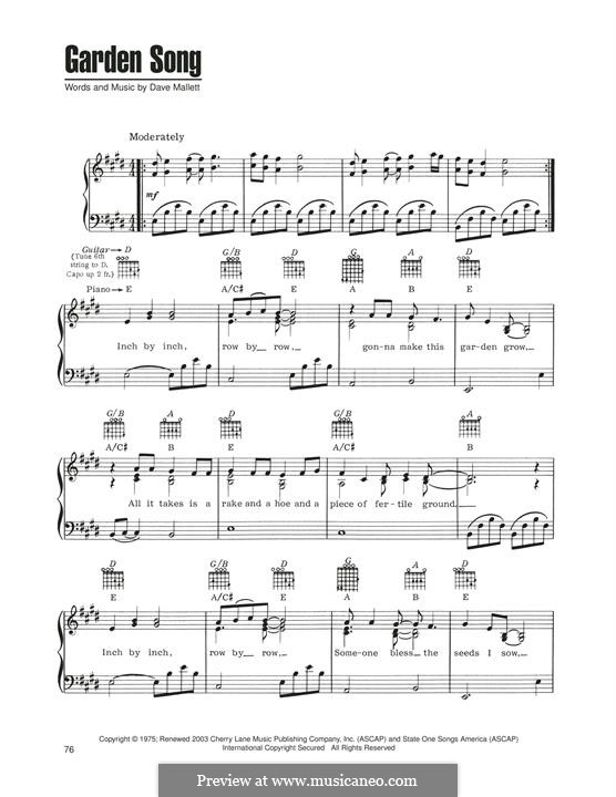 Garden Song (Peter, Paul & Mary) by D. Mallett - sheet music on MusicaNeo