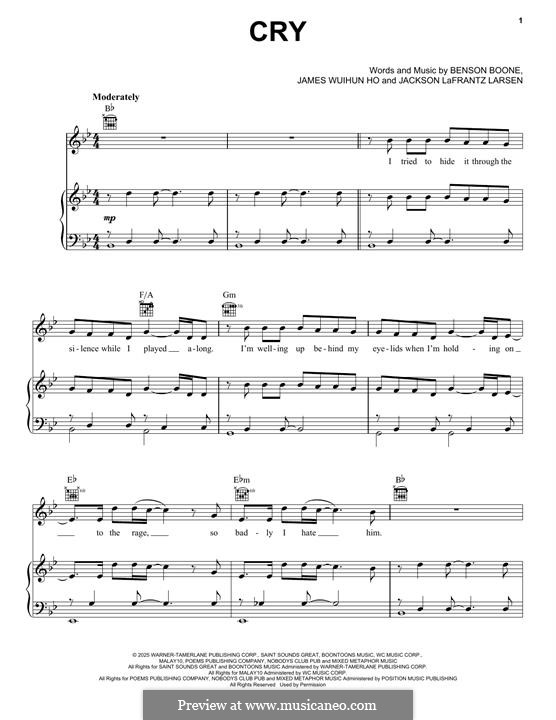 Cry (Benson Boone) by J.R. Wuihun Ho, J. Lafrantz Larsen on MusicaNeo