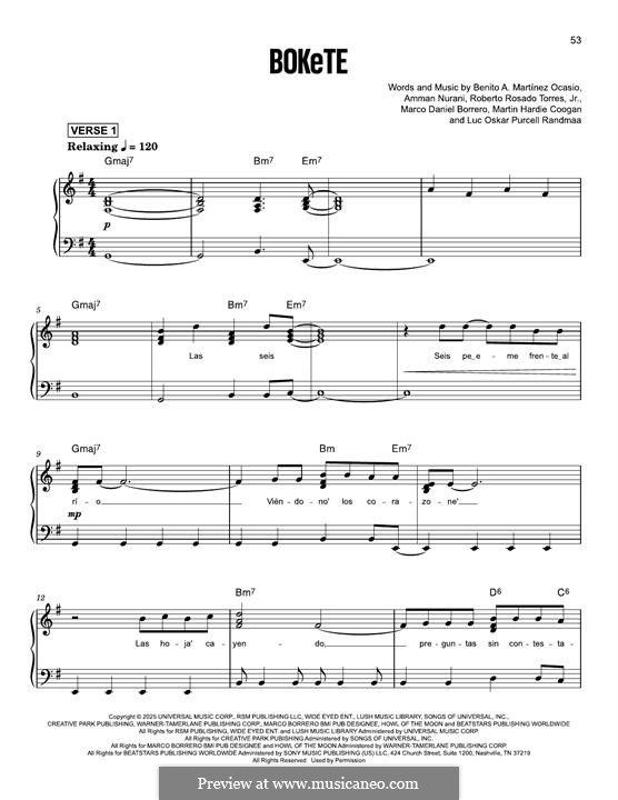 Bokete (Bad Bunny) by M. Borrero, A. Nurani - sheet music on MusicaNeo
