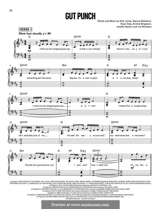 Gut Punch (Nick Jonas) by R. Daly, J. Maskin, B. Atterberry on MusicaNeo