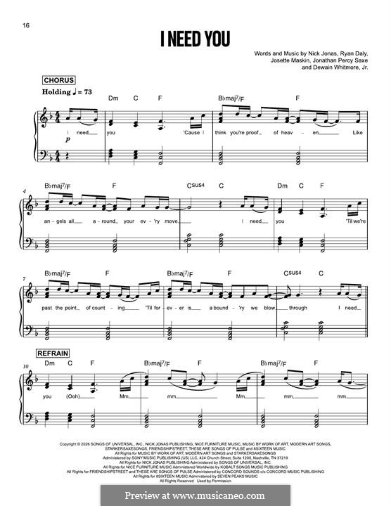 I Need You (Nick Jonas) by R. Daly, J. Maskin - sheet music on MusicaNeo