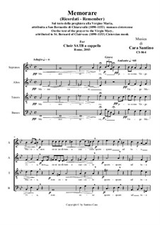 Memorare (Remember) - Prayer to the Virgin Mary for Choir SATB a ...