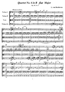 Quartet No.6 in B Flat Major (Six String Quartets, Op.18) by L.v. Beethoven on MusicaNeo