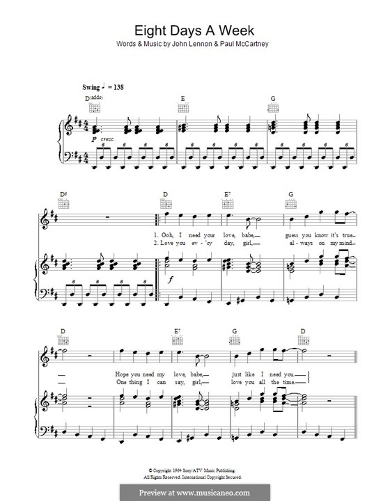 Eight Days a Week (The Beatles) by J. Lennon, P. McCartney on MusicaNeo