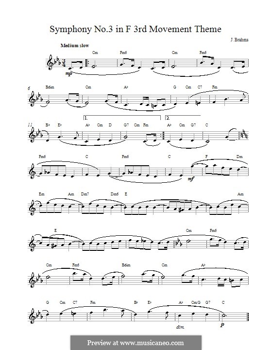 Movement III (Symphony No.3 in F Major, Op.90) by J. Brahms on MusicaNeo