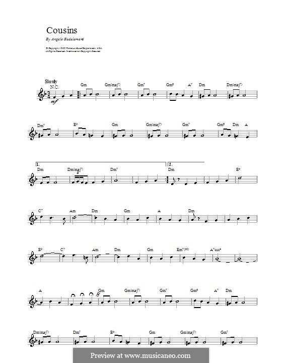 Cousins (Love Theme) by A. Badalamenti - sheet music on MusicaNeo