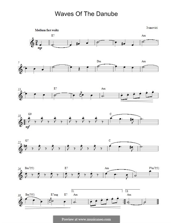 Waves of the Danube by I. Ivanovici - sheet music on MusicaNeo