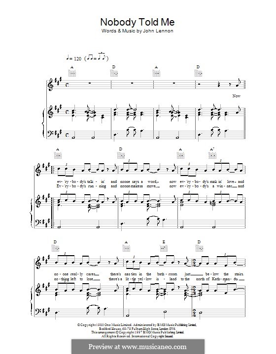 Nobody Told Me by J. Lennon - sheet music on MusicaNeo