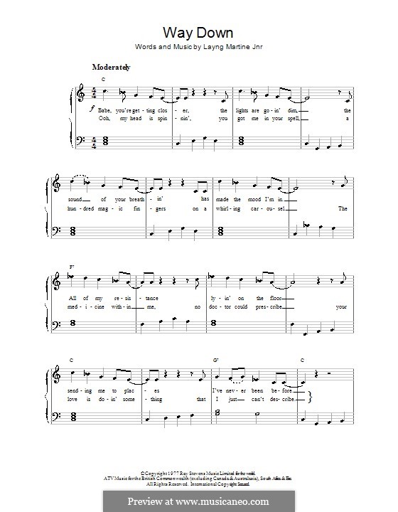Way Down (Elvis Presley) by L. Martine Jr. - sheet music on MusicaNeo