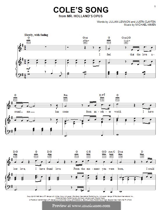 Cole's Song by J. Clayton, M. Kamen - sheet music on MusicaNeo