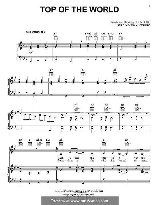 Top of the World (Carpenters) by J. Bettis, R. Carpenter on MusicaNeo