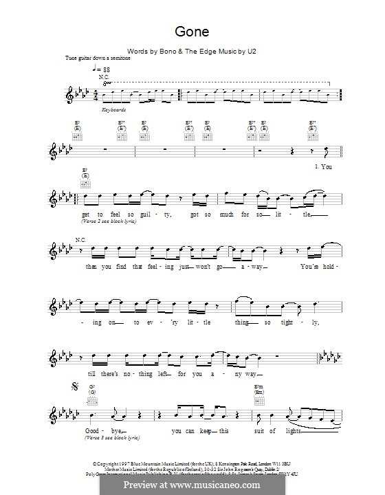 Gone by U2 - sheet music on MusicaNeo