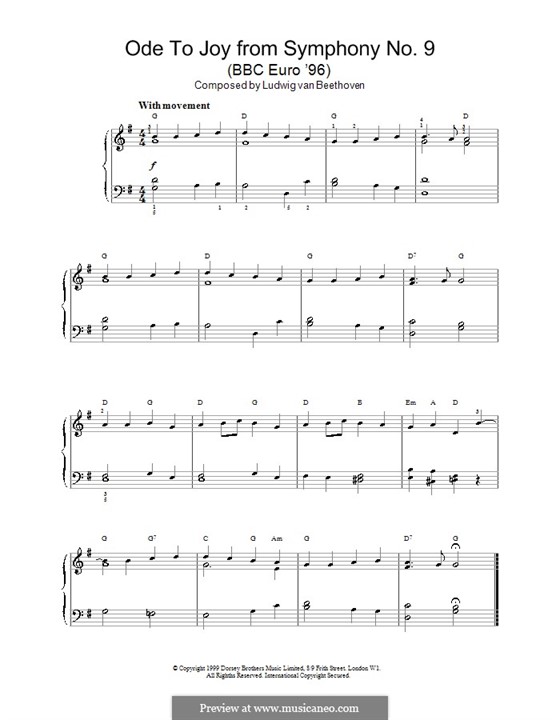 Ode to Joy, for Piano (Symphony No.9 'Choral', Op.125) by L.v. Beethoven on MusicaNeo