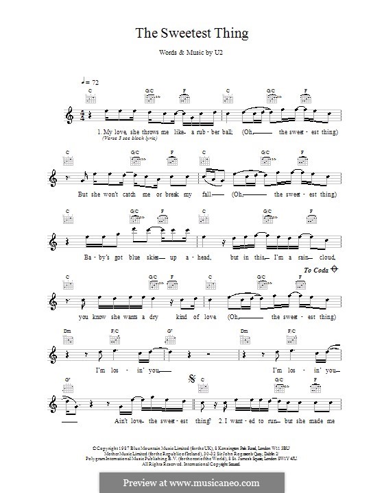 Sweetest Thing by U2 - sheet music on MusicaNeo