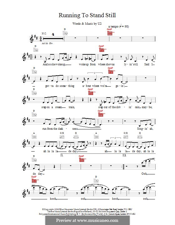 Running to Stand Still by U2 - sheet music on MusicaNeo