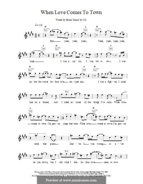 When Love Comes To Town by U2 - sheet music on MusicaNeo