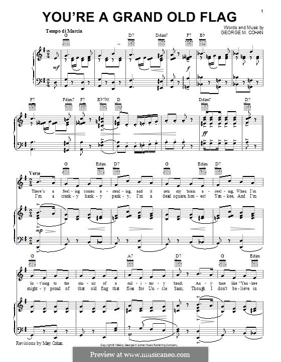 You're a Grand Old Flag by G.M. Cohan - sheet music on MusicaNeo