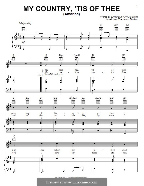My Country, 'Tis Of Thee (America) by folklore - sheet music on MusicaNeo