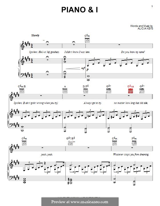 Piano & I by Alicia Keys - sheet music on MusicaNeo