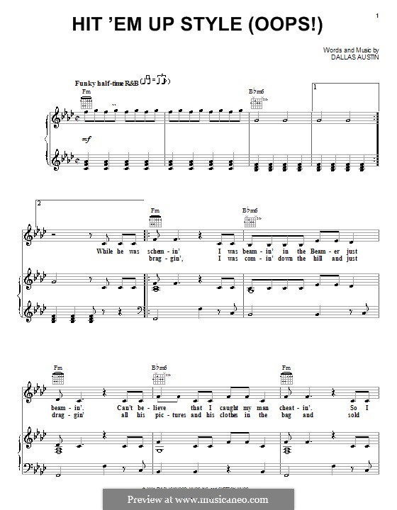 Hit 'Em Up Style (Oops!) by D. Austin - sheet music on MusicaNeo