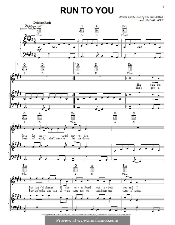 Run To You by J. Vallance - sheet music on MusicaNeo