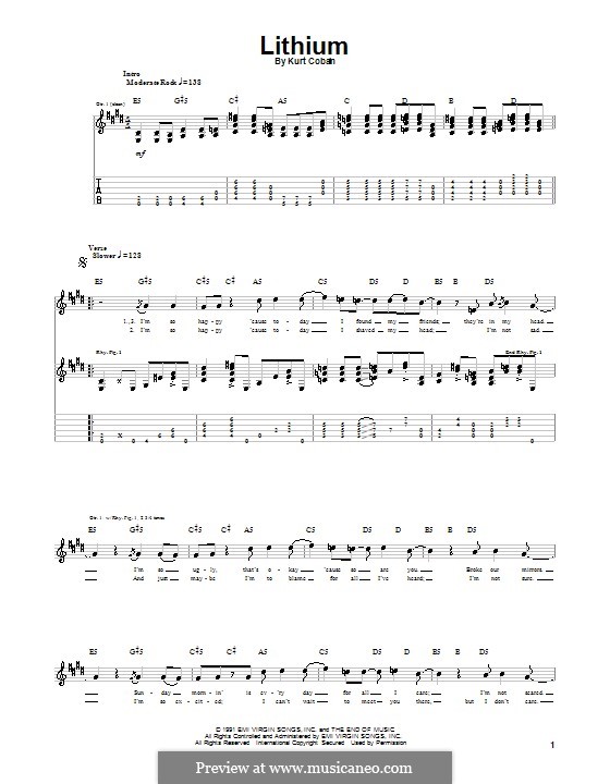 Lithium (Nirvana) by K. Cobain - sheet music on MusicaNeo