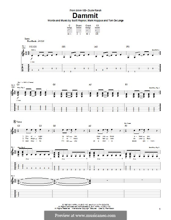 Dammit (Blink-182) by M. Hoppus, S. Raynor, T. DeLonge on MusicaNeo