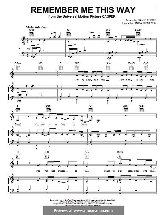 Remember Me This Way (Jordan Hill) by D. Foster, L. Thompson on MusicaNeo