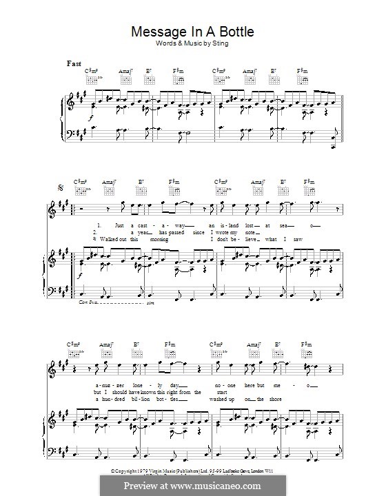 Message in a Bottle (The Police) by Sting - sheet music on MusicaNeo