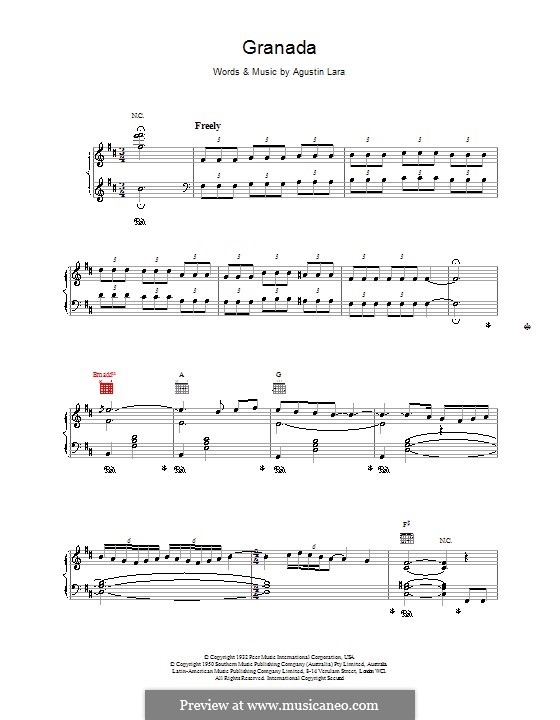 Granada by A. Lara - sheet music on MusicaNeo