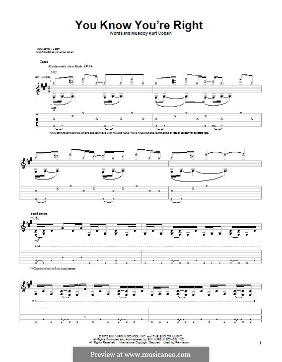 You Know You're Right (Nirvana) by K. Cobain - sheet music on MusicaNeo