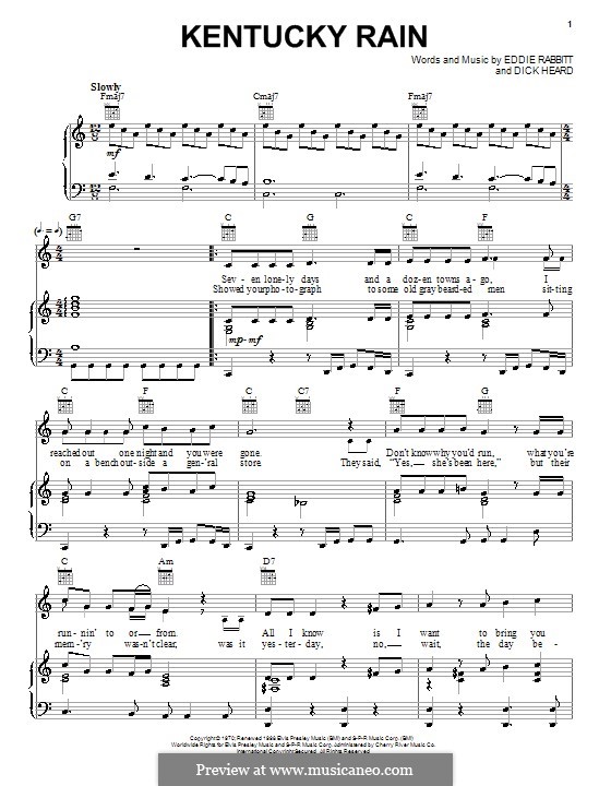 Kentucky Rain (Elvis Presley) by D. Heard, E. Rabbitt on MusicaNeo