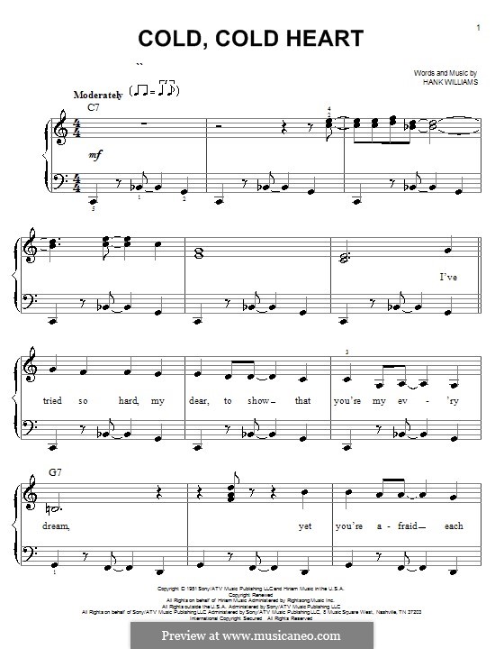 Cold, Cold Heart by H. Williams - sheet music on MusicaNeo