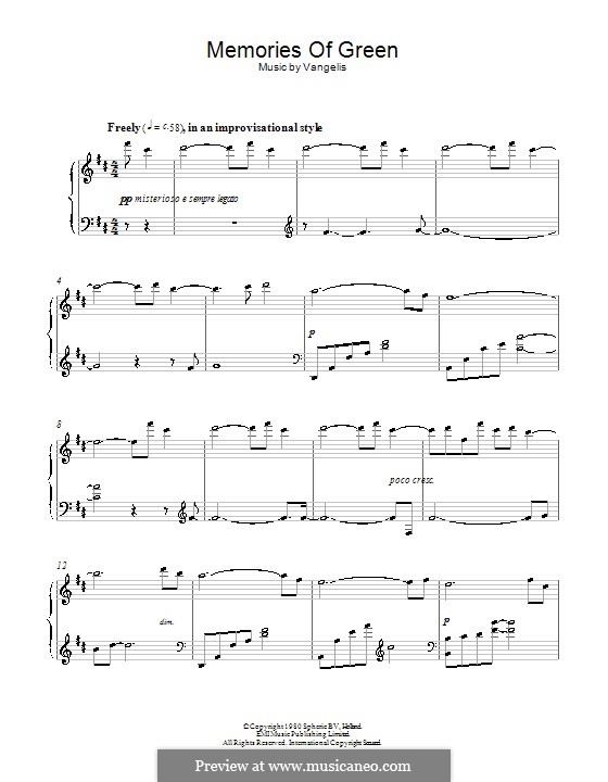 Memories of Green (from Blade Runner) by Vangelis on MusicaNeo