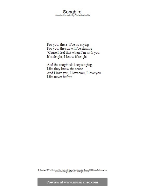 Songbird (Fleetwood Mac) by C. McVie - sheet music on MusicaNeo
