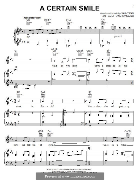 A Certain Smile (Johnny Mathis) by S. Fain - sheet music on MusicaNeo
