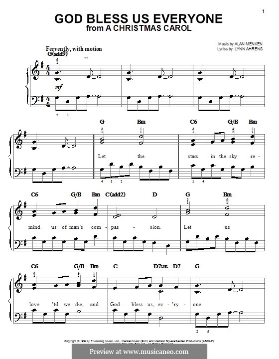 God Bless Us Everyone (from A Christmas Carol) by A. Menken on MusicaNeo