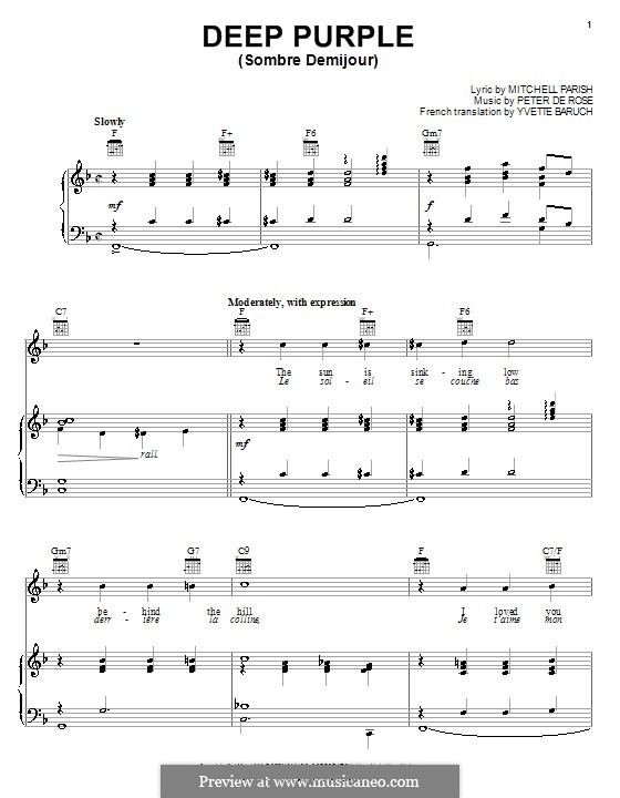 Deep Purple by P.d. Rose - sheet music on MusicaNeo