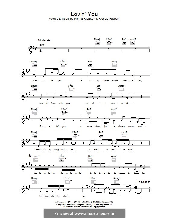 Lovin' You by M. Riperton, R. Rudolph - sheet music on MusicaNeo