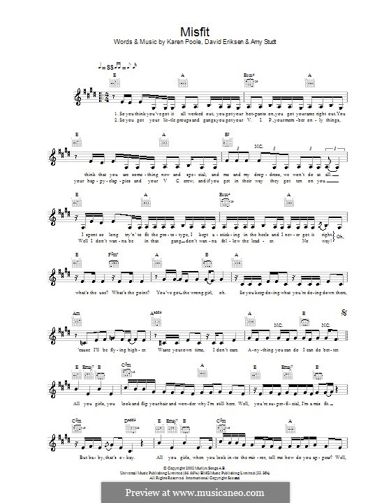 Misfit by A. Studt, D. Eriksen, K. Poole - sheet music on MusicaNeo